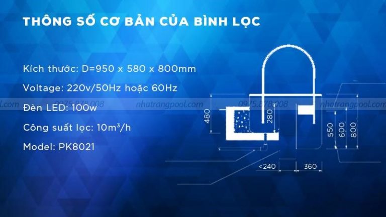 Bình lọc treo thành bể bơi PK-8021 [Công suất 10m3/h]
